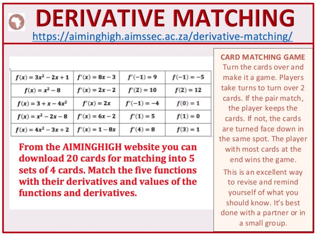 5. Derivative Matching Game | Aiming High Teacher NetworkAiming High ...